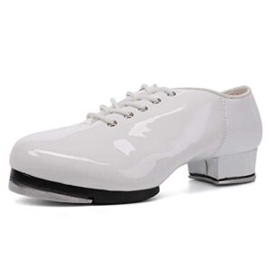 DKZSYIM Tap Shoes Split-Sole Dancing Shoes for Girls, Women and Men,Model WX-LDD,White, 7.5 B(M) US