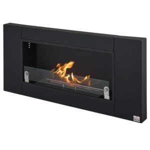 homcom ethanol fireplace, 43.25" wall-mounted 0.73 gal stainless steel max 323 sq. ft., burns up to 4 hours, black