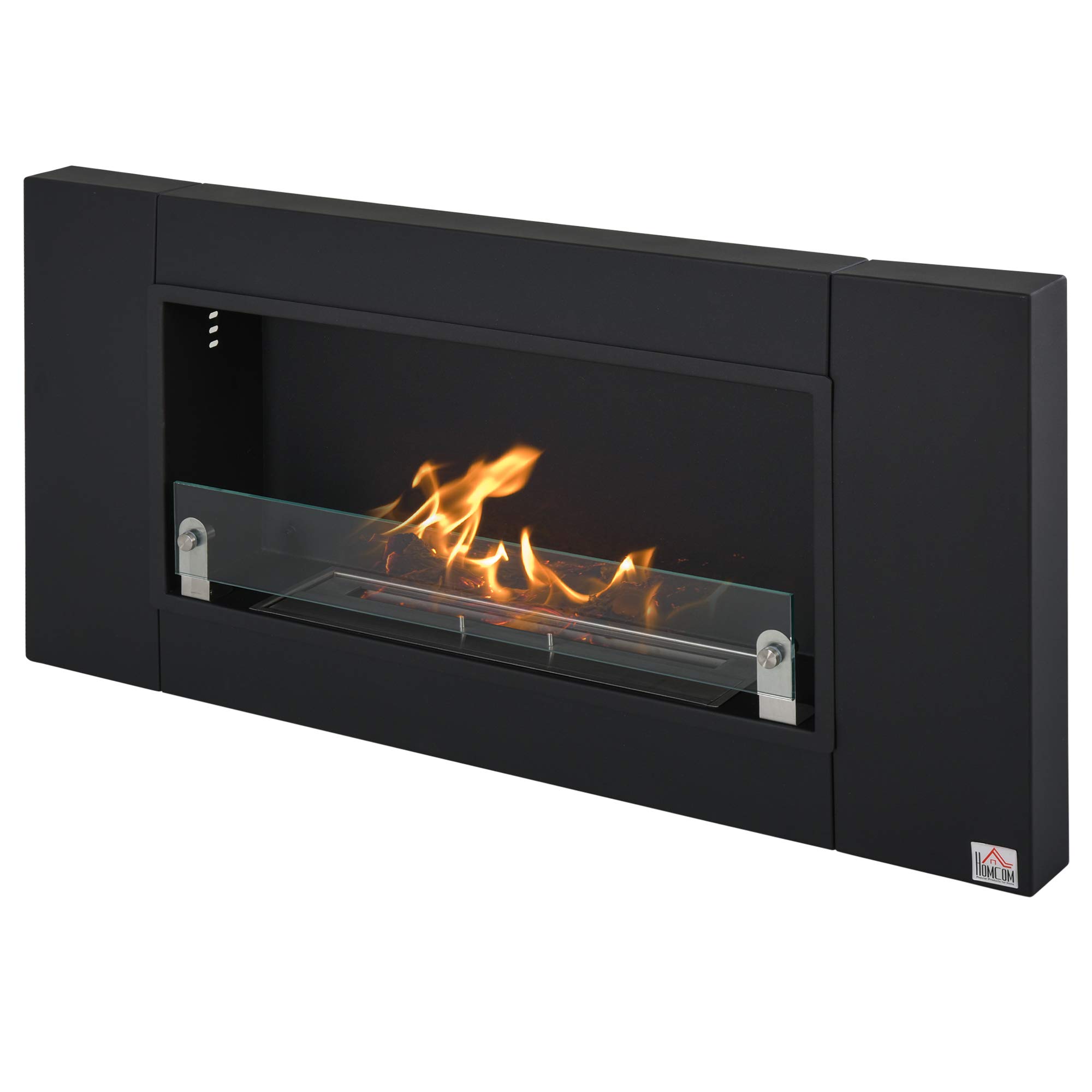 HOMCOM Ethanol Fireplace, 43.25" Wall-Mounted 0.73 Gal Stainless Steel Max 323 Sq. Ft., Burns up to 4 Hours, Black