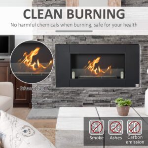 HOMCOM Ethanol Fireplace, 43.25" Wall-Mounted 0.73 Gal Stainless Steel Max 323 Sq. Ft., Burns up to 4 Hours, Black