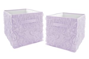 sweet jojo designs purple floral rose foldable fabric storage cube bins boxes organizer toys kids baby childrens - set of 2 - solid light lavender flower princess vintage boho shabby chic luxury glam