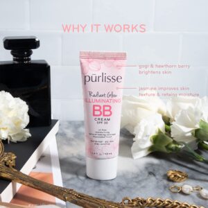 pūrlisse Radiant Glow Illuminating BB Cream Spf30 Hydrating and Moisturizing Natural Organic Cruelty-free Sulphate & Paraben Free For All Skin Even Sensitive Skin 1.4 Fl Oz (Light Medium)