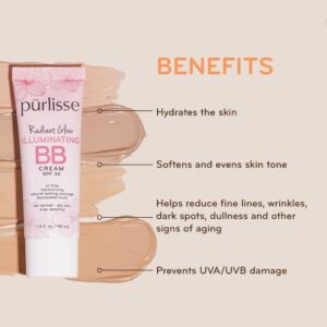 pūrlisse Radiant Glow Illuminating BB Cream Spf30 Hydrating and Moisturizing Natural Organic Cruelty-free Sulphate & Paraben Free For All Skin Even Sensitive Skin 1.4 Fl Oz (Light Medium)