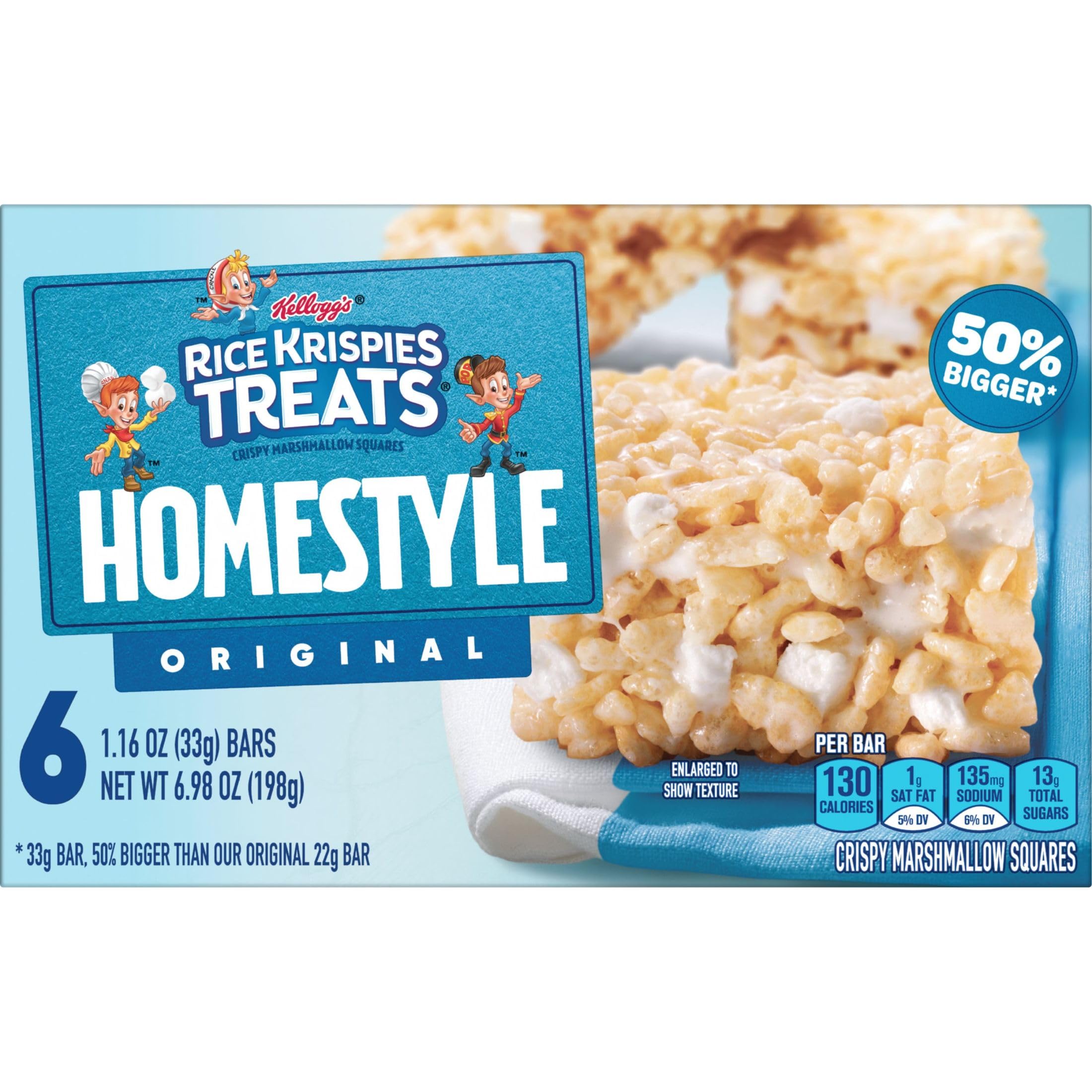 Rice Krispies Treats Homestyle Marshmallow Snack Bars, Kids Snacks, School Lunch, Original (6 Boxes, 36 Bars)