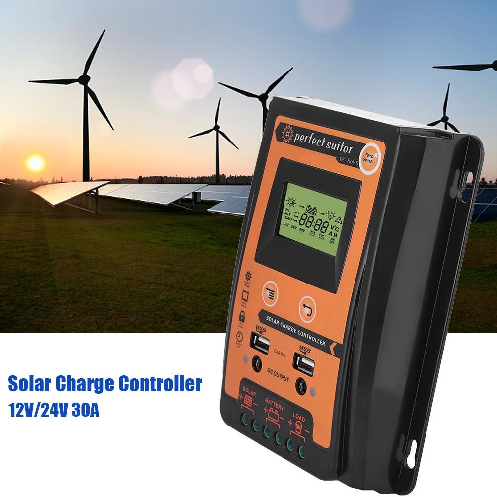 for Must controlador de carga Solar Senyar Solar Charge Controller, MPPT Solar Charge Controller Solar Panel Battery Regulator Dual USB LCD Display12V/24V 30A50A)(30A)