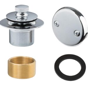 Artiwell Lift & Turn Tub Trim Set with Two-Hole Overflow Faceplate, All Brass Bathtub Conversion Kit Assembly with 2-Hole Overflow Face Plate and Universal Fine/Coarse Thread (Chrome Plated)