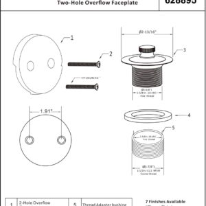 Artiwell Lift & Turn Tub Trim Set with Two-Hole Overflow Faceplate, All Brass Bathtub Conversion Kit Assembly with 2-Hole Overflow Face Plate and Universal Fine/Coarse Thread (Chrome Plated)