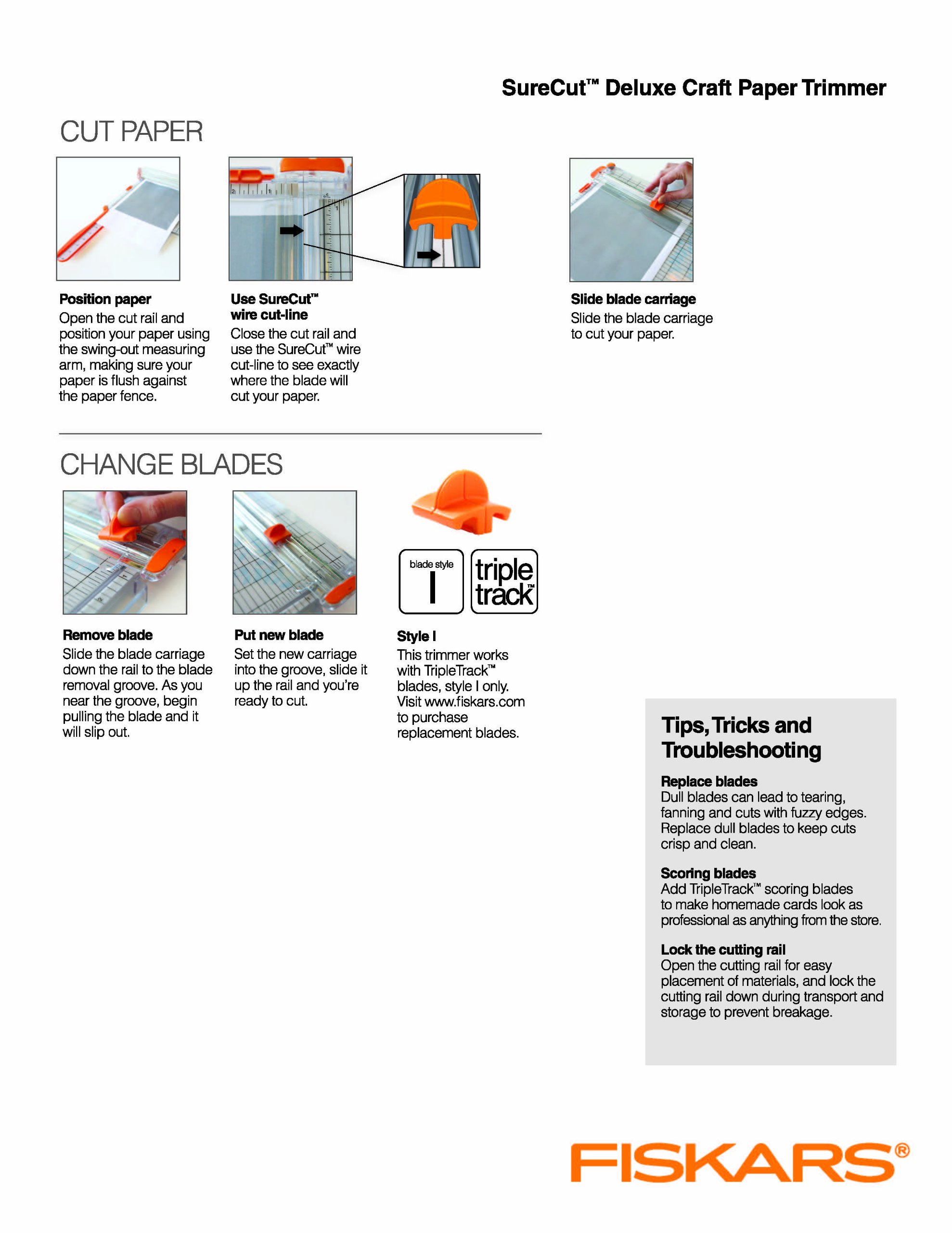 Fiskars SureCutTM Deluxe Craft Paper Trimmer + Replacement Blades Bundle - 12” Cut Length - Grid Lines - 2 Blade Pack