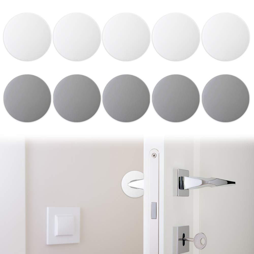 10 PCS 1.57 Inch Door Handle Bumper, findTop Door Stopper Wall,Silicone Wall Protector, Door Knob Guard for Protecting Wall, Doorknobs, Refrigerator Door, Cabinets(White & Gray)