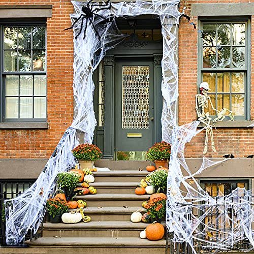 TAOMOCO 1200 sqft Halloween Spider Web Decorations Super Stretch White Webbing Spooky Cobwebs with Fake Spiders for Indoor Outdoor Halloween Party Decorations Bar Haunted House