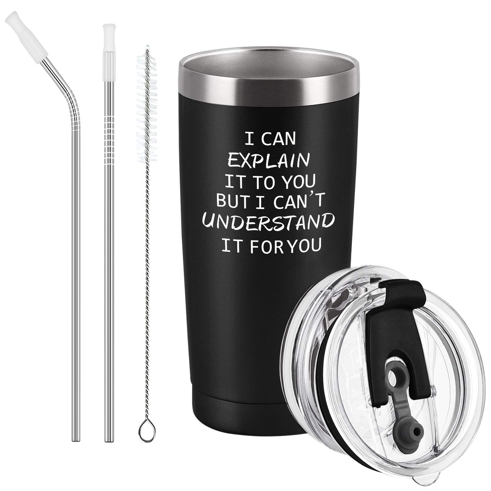 Cpskup I Can Explain It to You But I Can't Understand It for You Insulated Travel Tumbler, Engineering Gifts for Engineer Coworker Boss Friends Men, Stainless Steel Tumbler with 2 Lids(20 oz, Black)