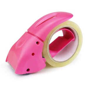 abel evo packing tape dispenser, pink, 2 inch wide ergonomic tape gun, shipping moving mailing box sealing carton packaging, lightweight hand-held heavy duty tape cutter