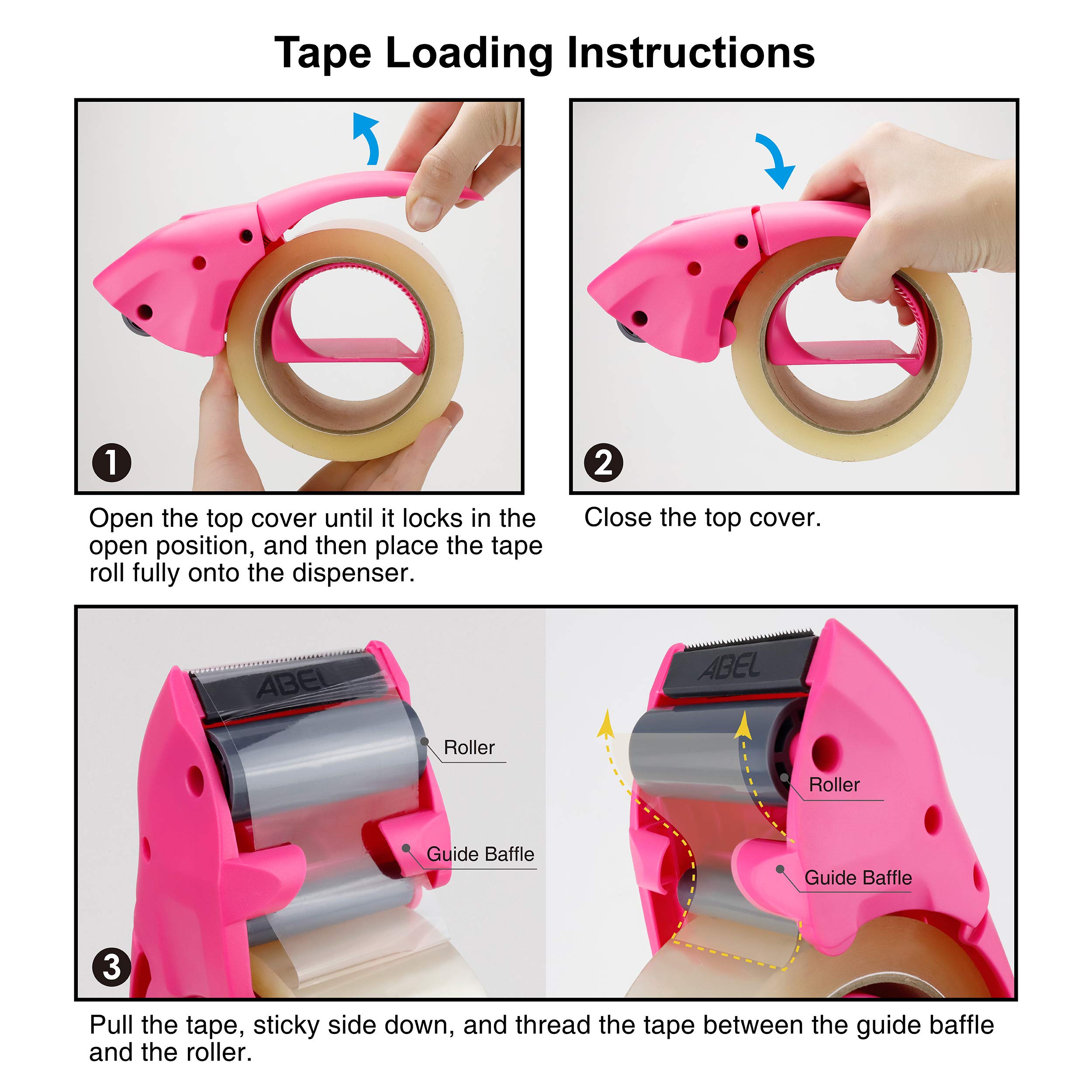 ABEL EVO Packing Tape Dispenser, Pink, 2 Inch Wide Ergonomic Tape Gun, Shipping Moving Mailing Box Sealing Carton Packaging, Lightweight Hand-held Heavy Duty Tape Cutter