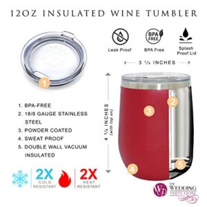 Custom Personalized Vine Monogram Powder Coated 12 oz Insulated Wine Tumbler - Monogrammed for Wife, Her, Women, Mom (Maroon)