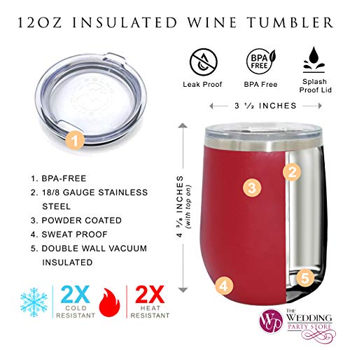 Custom Personalized Vine Monogram Powder Coated 12 oz Insulated Wine Tumbler - Monogrammed for Wife, Her, Women, Mom (Maroon)