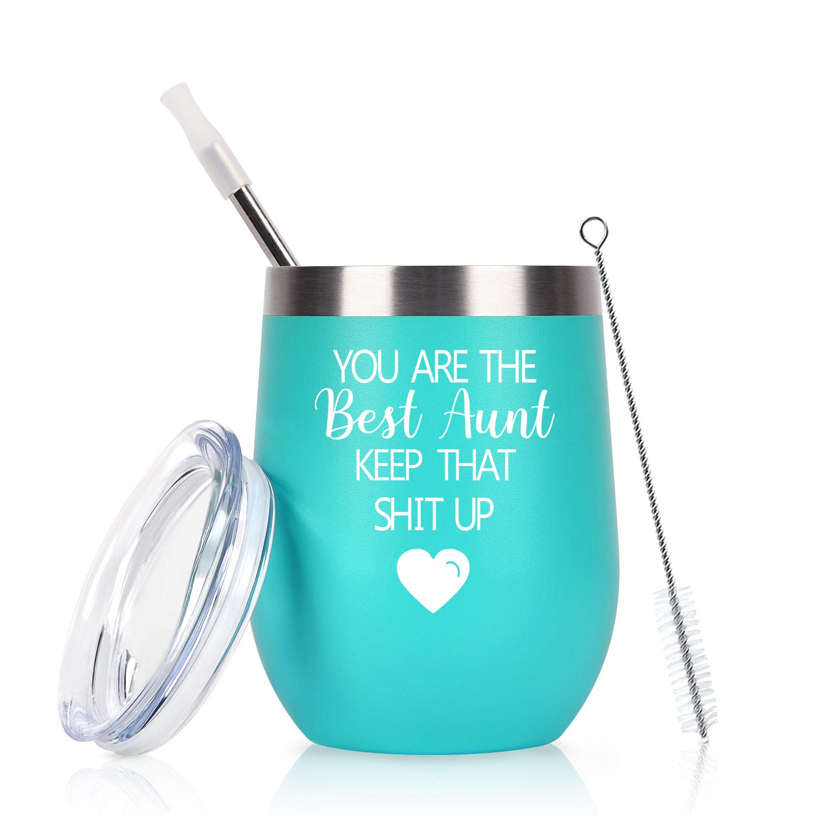 Cpskup Funny Aunt Gifts from Niece Nephew, You're The Aunt Tumbler with Saying for Women Aunt Sister, Gifts for Favourite Auntie, 12 Oz Stainless Steel Wine Tumbler Cup with Lid, Mint