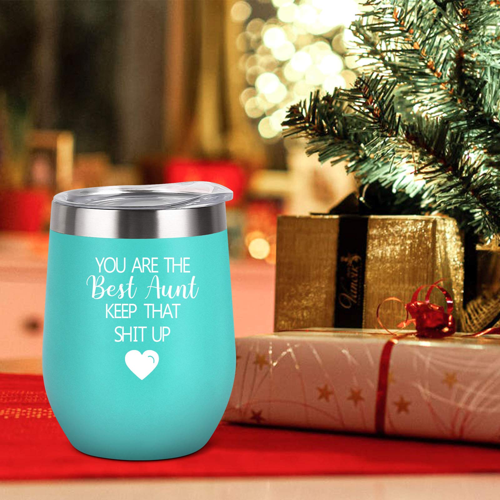 Cpskup Funny Aunt Gifts from Niece Nephew, You're The Aunt Tumbler with Saying for Women Aunt Sister, Gifts for Favourite Auntie, 12 Oz Stainless Steel Wine Tumbler Cup with Lid, Mint