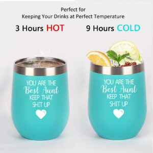 Cpskup Funny Aunt Gifts from Niece Nephew, You're The Aunt Tumbler with Saying for Women Aunt Sister, Gifts for Favourite Auntie, 12 Oz Stainless Steel Wine Tumbler Cup with Lid, Mint