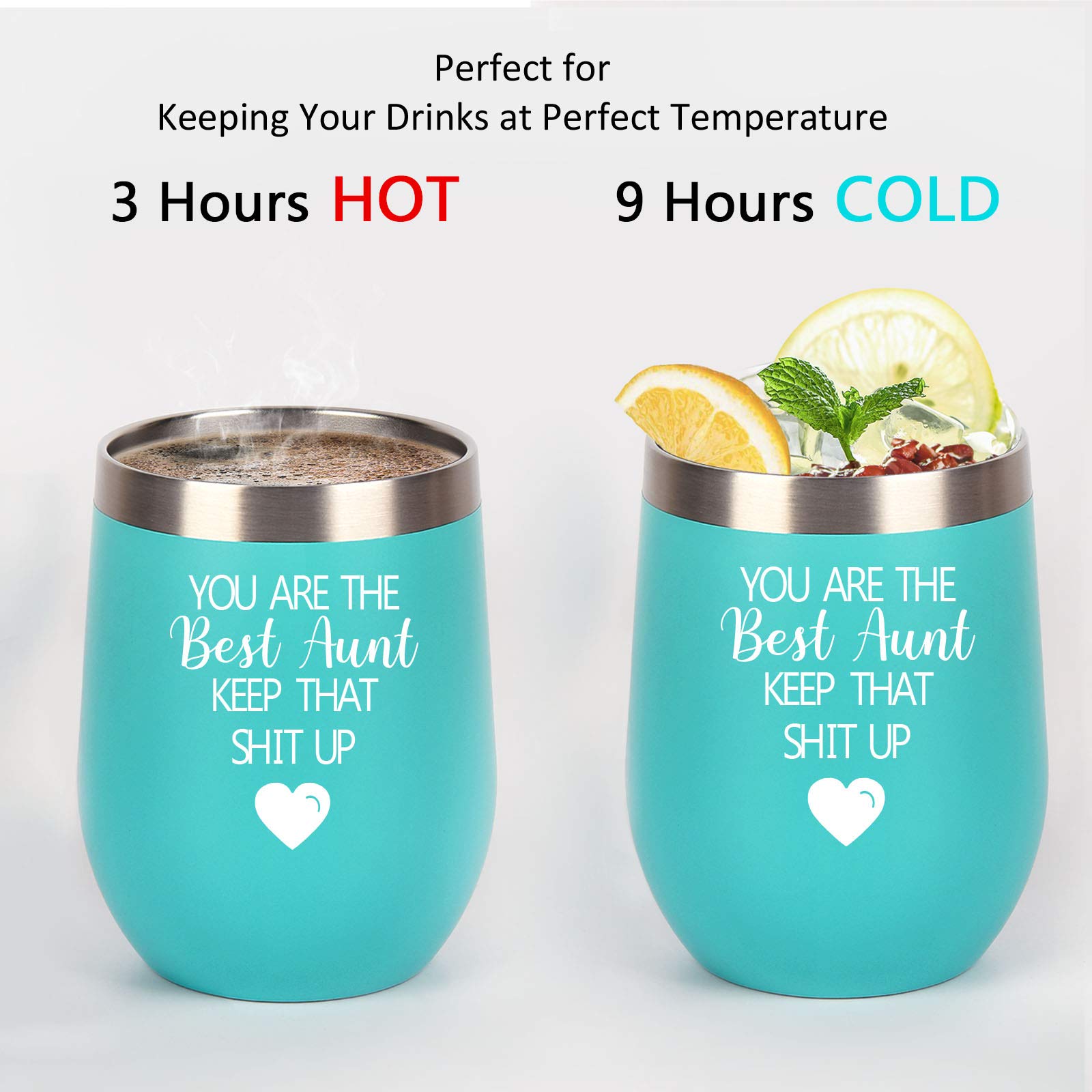 Cpskup Funny Aunt Gifts from Niece Nephew, You're The Aunt Tumbler with Saying for Women Aunt Sister, Gifts for Favourite Auntie, 12 Oz Stainless Steel Wine Tumbler Cup with Lid, Mint