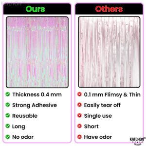 KatchOn, XtraLarge Foil Iridescent Backdrop Curtain - 3.2x8 Feet, Pack of 2 | Pink Tinsel Curtain Backdrop for Iridescent Party Decorations | Iridescent Streamer Backdrop for Pink Party Decorations