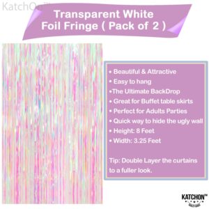 KatchOn, XtraLarge Foil Iridescent Backdrop Curtain - 3.2x8 Feet, Pack of 2 | Pink Tinsel Curtain Backdrop for Iridescent Party Decorations | Iridescent Streamer Backdrop for Pink Party Decorations