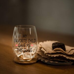 My Favorite Child Gave Me This Funny Wine Glass, Wine Glass for Mom, Fun Novelty Birthday Gift for Women, Funny Mother's Day Gift, Mother's Day Gifts from Daughter Son Kids, Best Mom & Dad Gifts