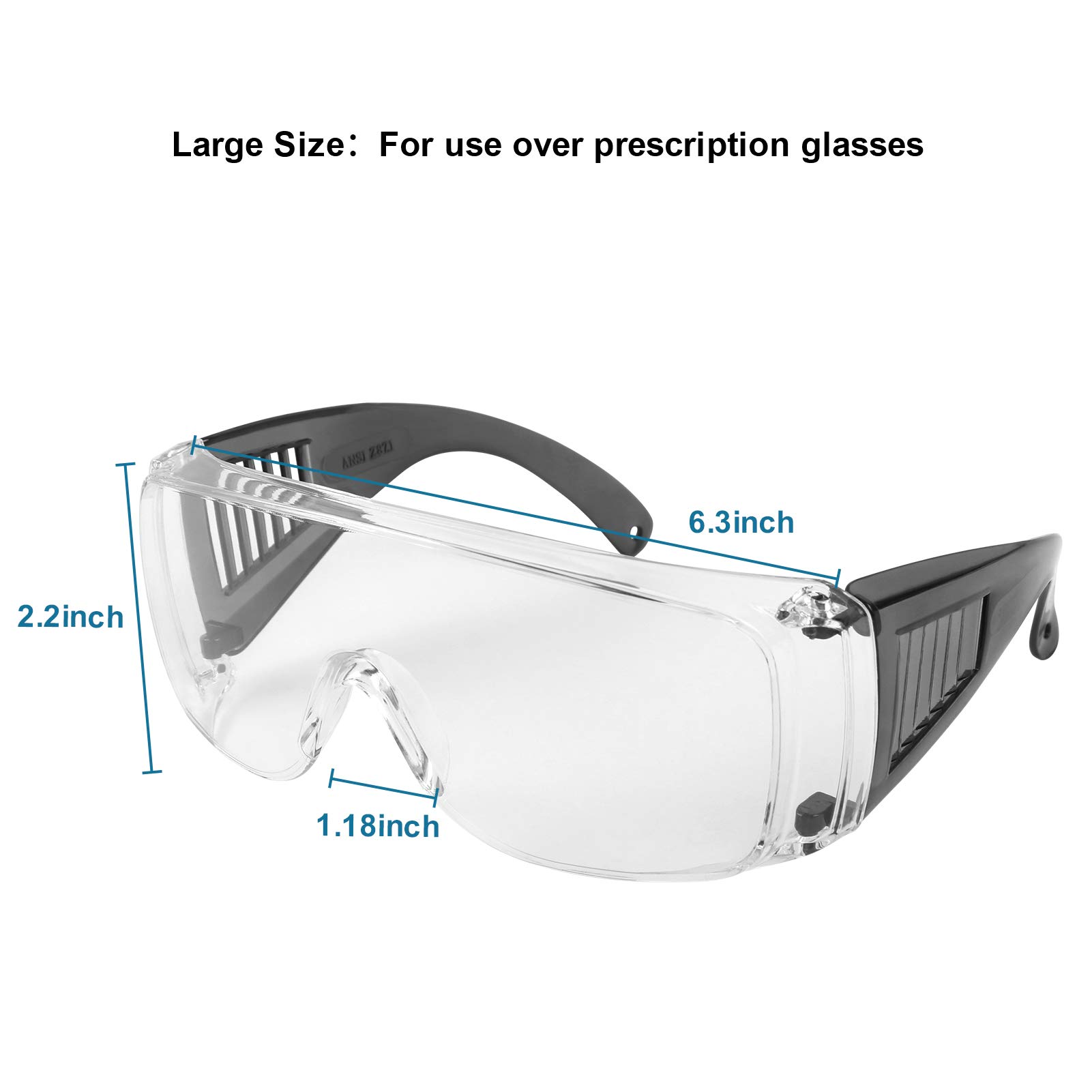 Shooting Glasses Over Eyeglasses, Anti Fog Eye Protection for Shooting Range Over Prescription Safety Glasses with Hard Case OTG,Clear Lens