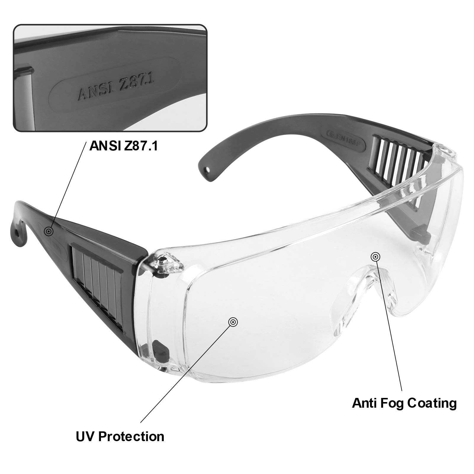 Shooting Glasses Over Eyeglasses, Anti Fog Eye Protection for Shooting Range Over Prescription Safety Glasses with Hard Case OTG,Clear Lens