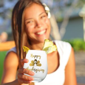 Happy Thanksgiving Stemless Wine Glass, 22oz Friendsgiving Wine Glasses, Thanksgiving Wine Glass - Perfect Friendsgiving Gift, Turkey Wine Glass, Fall Wine Glass (Happy Thanksgiving)