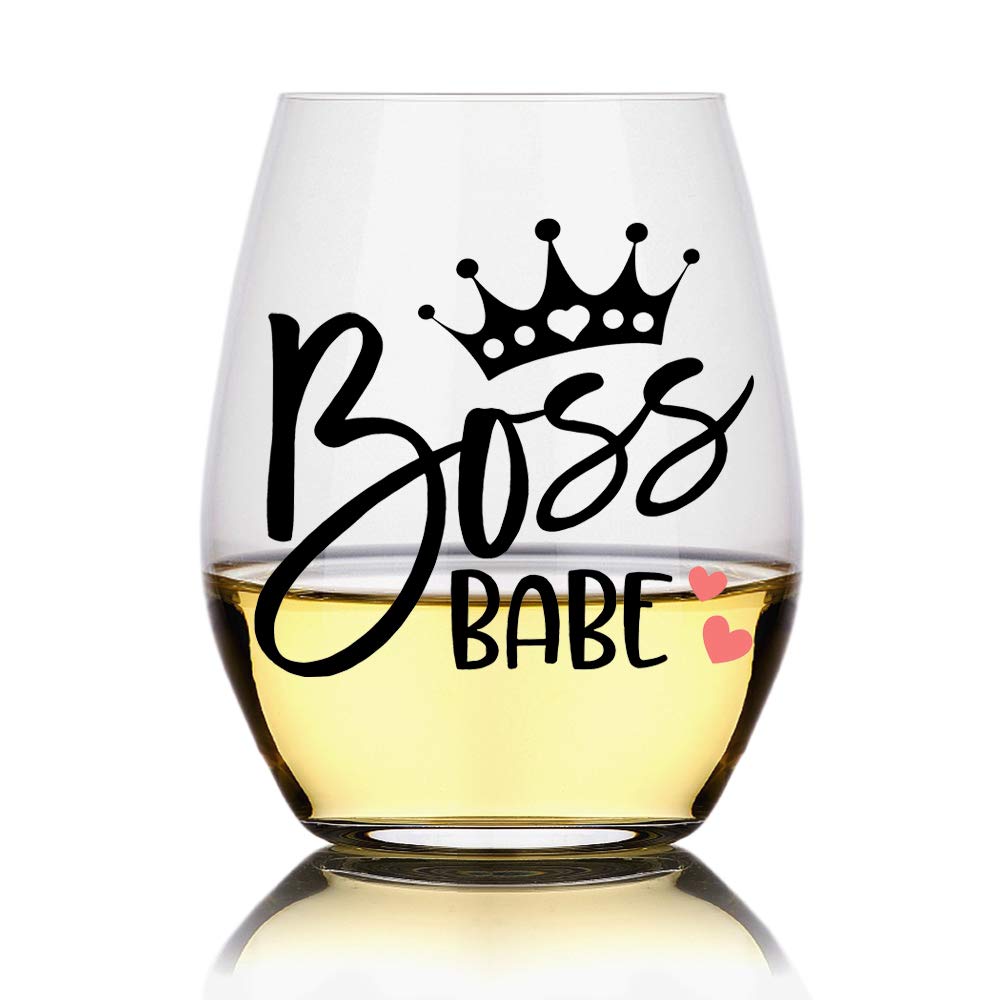 Perfectinsoy Boss Babe Gifts, Boss Babe Wine Glass, Funny Boss Novelty Wine Glass, Great Novelty Gift for, Woman, Sister, Wife, Co-Worker, Boss And Friends