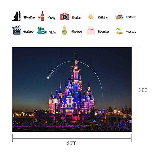 EOA 5(W) x3(H) FT Disneyland Castle Backdrop for Birthday Party Supplies Disney Night Park Photography Background Baby Shower Children Portrait Cake Table Photo Booth Props