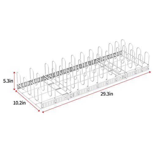 Double-side Expandable Food Container Lid Organizer,Super Large Capacity Adjustable 12 Dividers Detachable Lid Organizer Rack for Countertop,Cabinets, Cupboards, Pantry Shelves, Drawers(White)