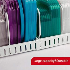 Double-side Expandable Food Container Lid Organizer,Super Large Capacity Adjustable 12 Dividers Detachable Lid Organizer Rack for Countertop,Cabinets, Cupboards, Pantry Shelves, Drawers(White)