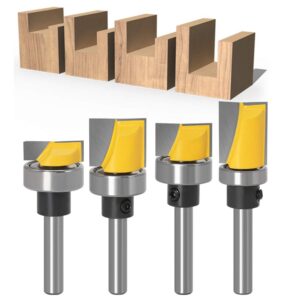 Yakamoz 4Pcs 1/4 Inch Shank Hinge Mortising Flush Trim Template Router Bit Set with Ball Bearing Carbide Tipped Router Bits Wood Milling Cutter Tool