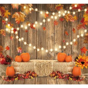 Funnytree 10x8FT Soft Fabric Fall Pumpkin Photography Backdrop Autumn Tanksgiving Harvest Hay Leaves Wooden Background Sunflower Maple Baby Shower Banner Decoration Party Supplies Photo Booth Prop