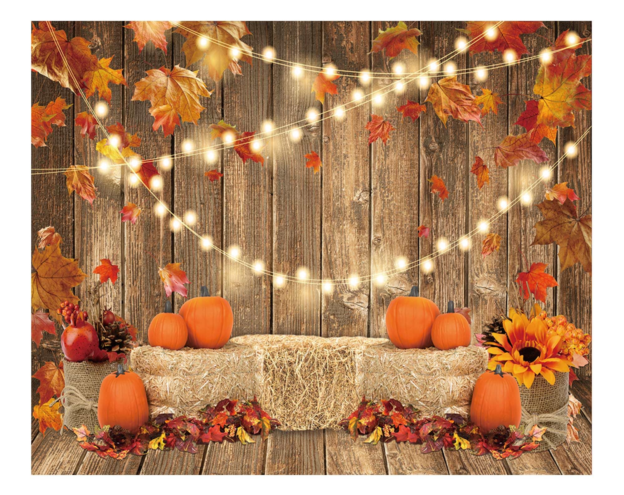 Funnytree 10x8FT Soft Fabric Fall Pumpkin Photography Backdrop Autumn Tanksgiving Harvest Hay Leaves Wooden Background Sunflower Maple Baby Shower Banner Decoration Party Supplies Photo Booth Prop