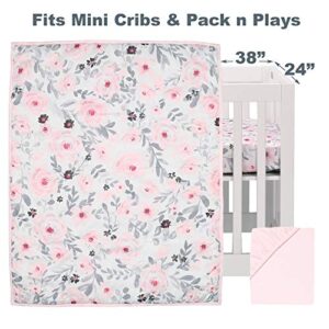 Bedtime Originals Blossom Pink Watercolor Floral 3-Piece Mini Crib Bedding Set