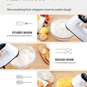 SHARDOR Hand Mixer Electric1.0, 6 Speed & Turbo Handheld Mixer with 5 Stainless Steel Accessories, For Whipping, Mixing Cookies, Brownie, Cakes, Dough Batters, Snap-On Storage Case, White