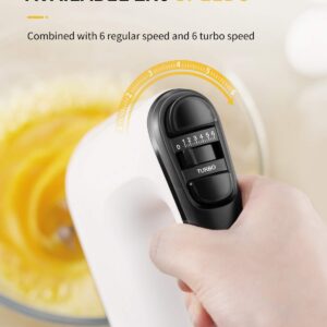 SHARDOR Hand Mixer Electric1.0, 6 Speed & Turbo Handheld Mixer with 5 Stainless Steel Accessories, For Whipping, Mixing Cookies, Brownie, Cakes, Dough Batters, Snap-On Storage Case, White