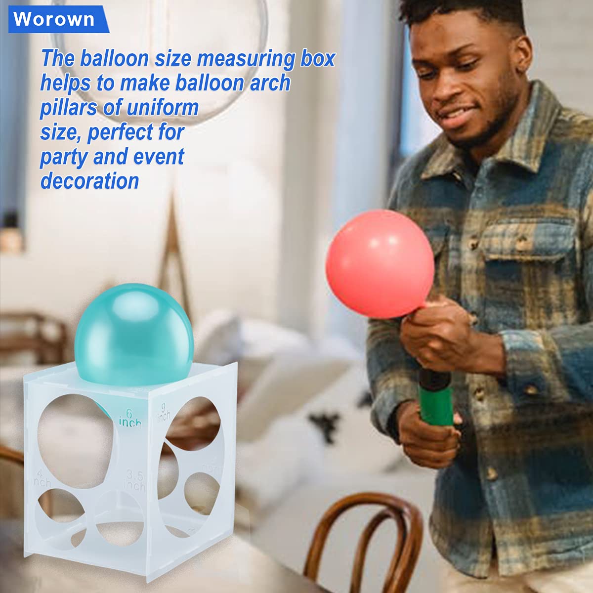 Worown 11 Holes Collapsible Plastic Balloon Sizer Box Cube, Balloon Size Measurement Tool for Balloon Decorations, Balloon Arches, Balloon Columns (2-10 Inch)