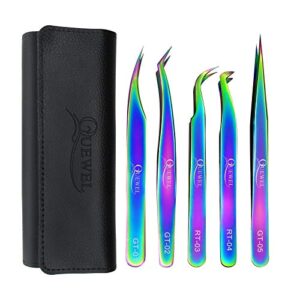 eyelash extension tweezers set for eyelash extension or remove eyelashes,straight and curved eyelash applicator rainbow color tools