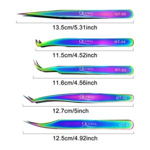 Eyelash Extension Tweezers Set for Eyelash Extension or Remove Eyelashes,Straight and Curved Eyelash Applicator Rainbow Color Tools