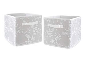 sweet jojo designs grey floral vintage lace foldable fabric storage cube bins boxes organizer toys kids baby childrens - set of 2 - solid gray luxurious elegant princess boho shabby chic luxury flower