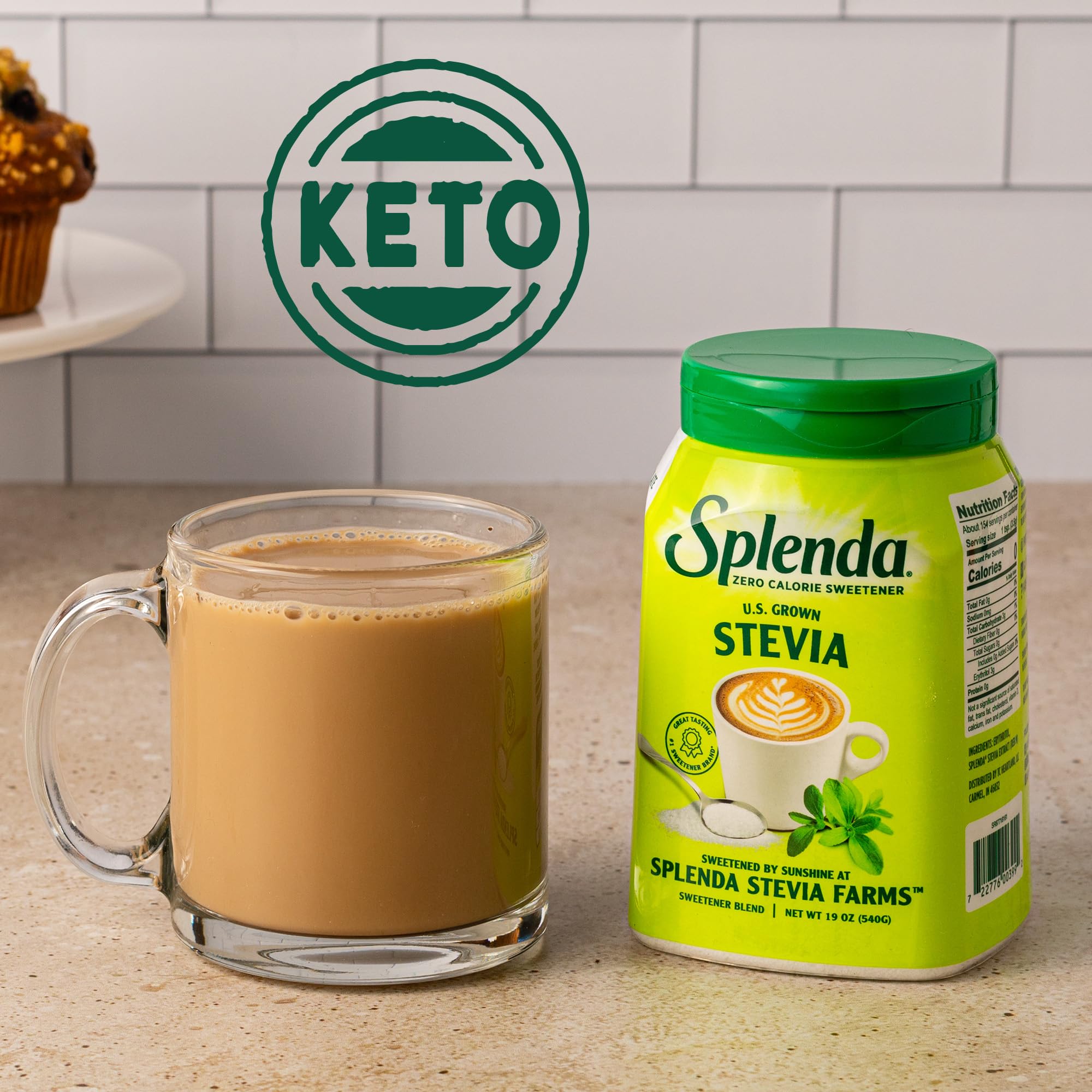 SPLENDA Stevia Zero Calorie Sweetener, Plant Based Sugar Substitute Granulated Powder, 19 oz Jar