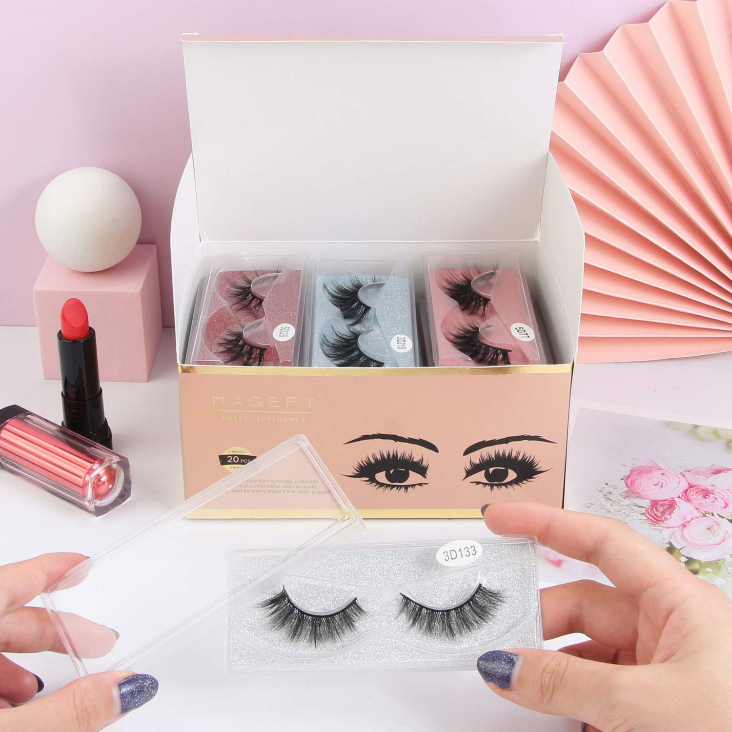 MAGEFY 20 Pairs Eyelashes, 4 Style Faux Mink Lashes Pack, Natural Look to Dramatic Long False Eyelashes, 16mm-20mm Handmade Reusable Soft Fake Eyelashes with Glitter Portable Boxes