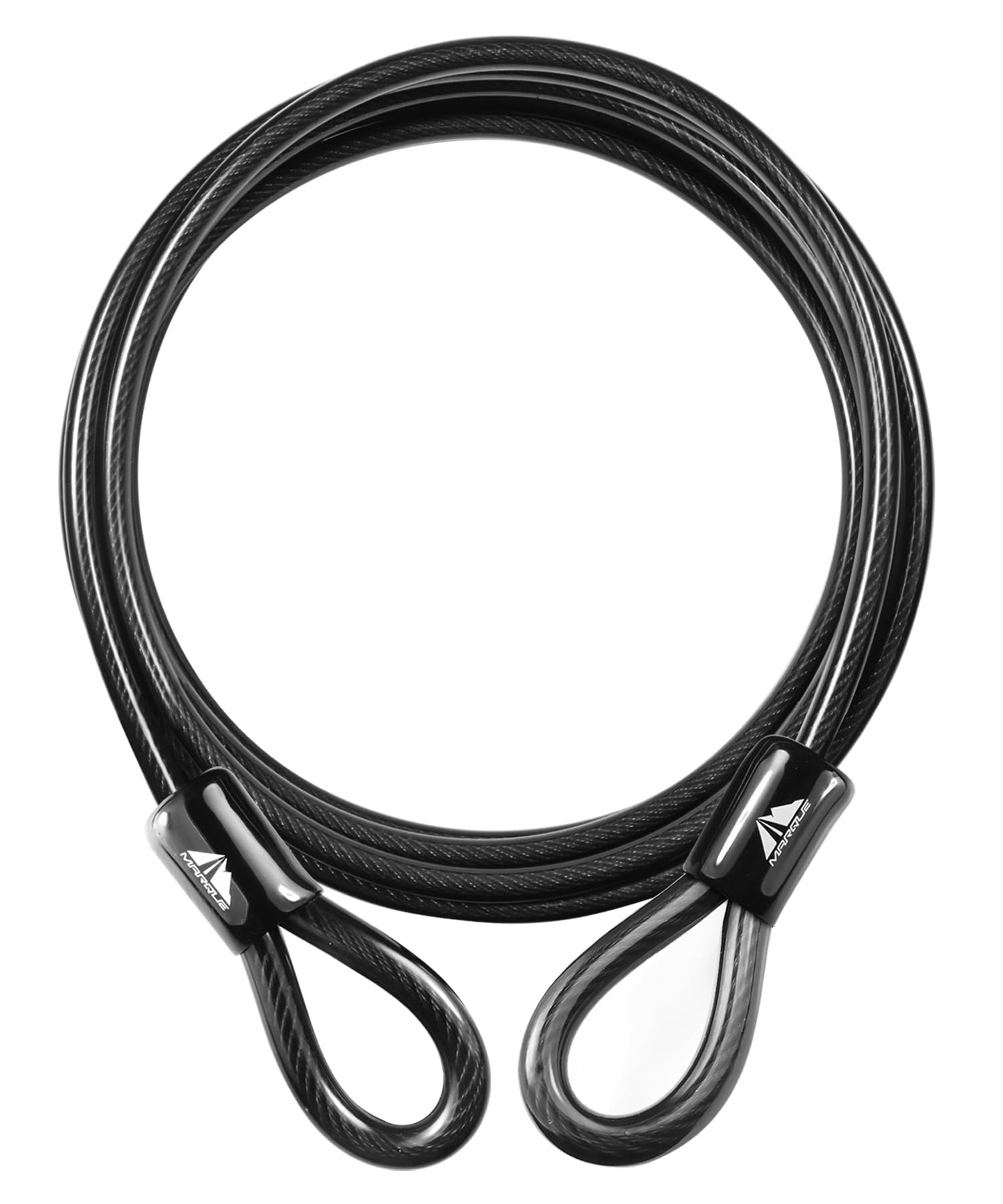 MARQUE Bike Security Steel Cable - 3/8 inch (10 mm) Thick (4', 7',15' or 30') Vinyl Coated Braided Steel with Double Sealed Looped Ends for U-Lock, Padlock, Disc Lock (7 FT)