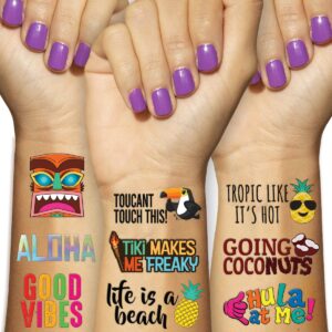 luau theme temporary tattoos - hawaii - aloha -tropical - tiki - summer themed beach and pool party decoration, favors & supplies multicolor