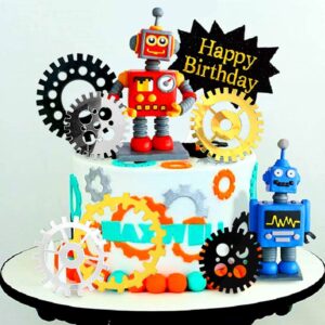 jevenis robot cake topper robot happy birthday cake decoration gear cake topper