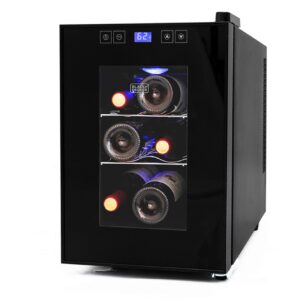 black+decker 6 bottle wine fridge, thermoelectric small wine cooler, mini wine fridge with triple pane clear glass door, bd60016