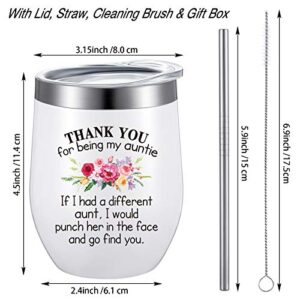 Aunt Birthday Gift from Niece Nephew Best Aunt Ever Thank You for Being My Aunt Coffee Mug for Mother's Day Christmas 12 oz Insulated Stainless Steel Wine Tumbler with Lid Straw and Brush